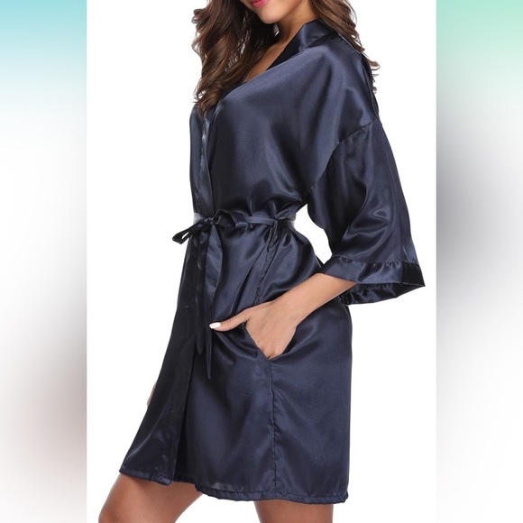 Intimates & Sleepwear | Navy Blue Satin Robe | Poshmark